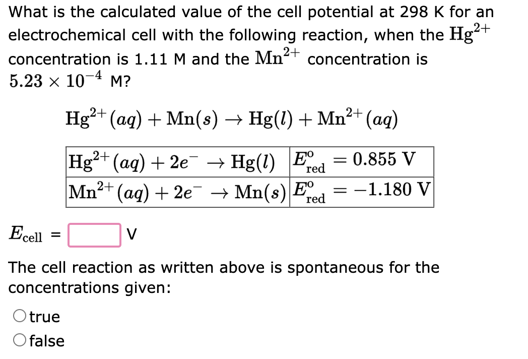 Solved What is the calculated value of the cell potential at | Chegg.com