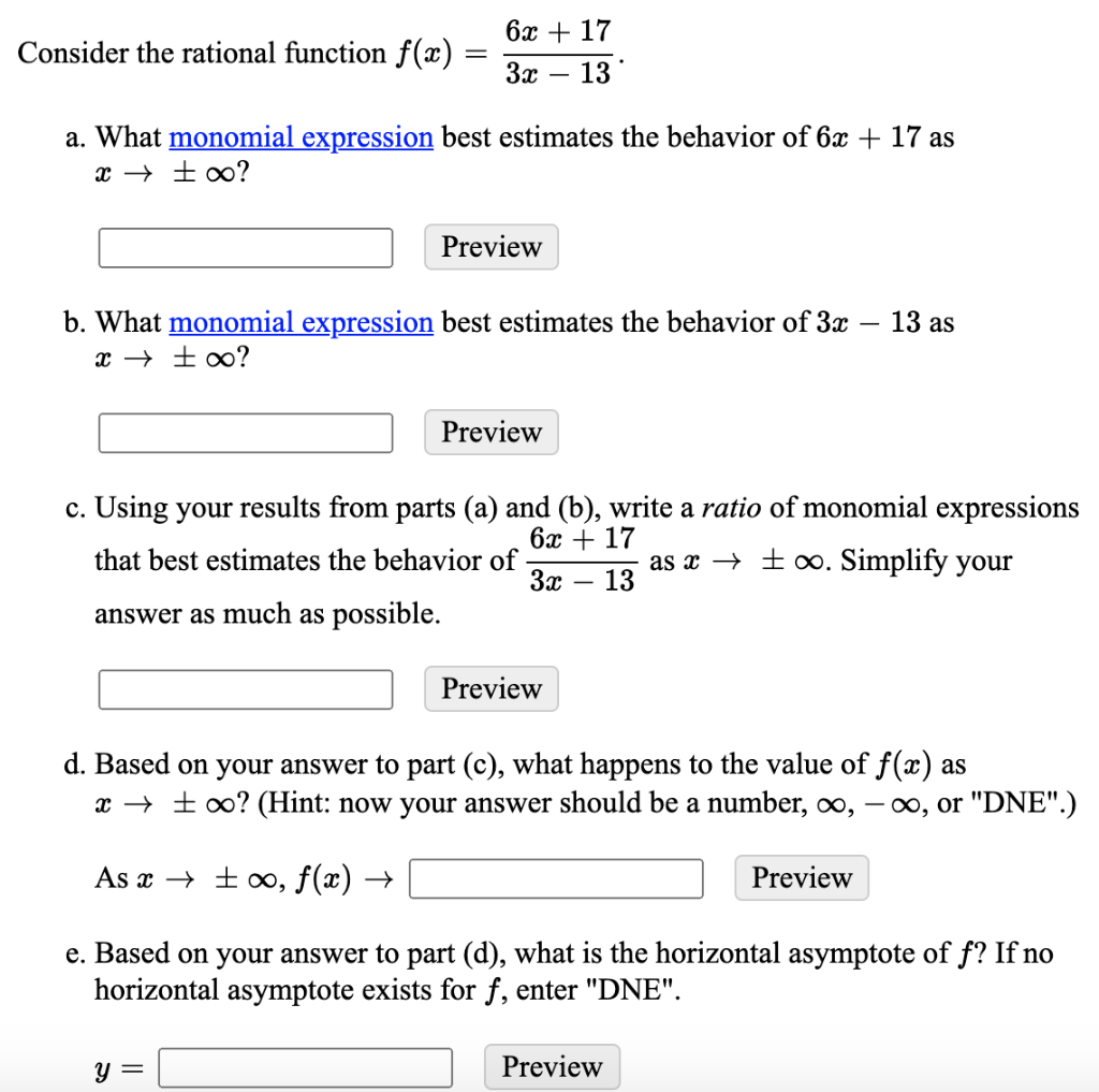 Solved 6x + 17 Consider the rational function f(a) 3x – 13 | Chegg.com