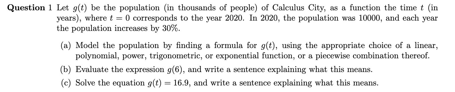Solved tion 1 Let g(t) be the population (in thousands of | Chegg.com