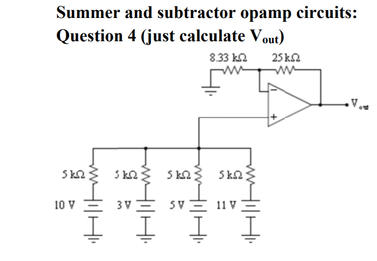 Solved Summer and subtractor opamp circuits: Question 4 | Chegg.com