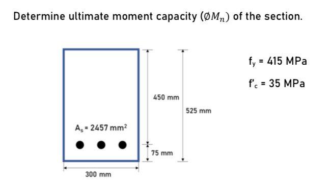 Solved Determine ultimate moment capacity (ØMn) of the | Chegg.com