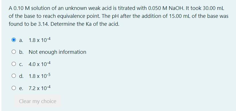 Solved A 0.10M solution of an unknown weak acid is titrated | Chegg.com