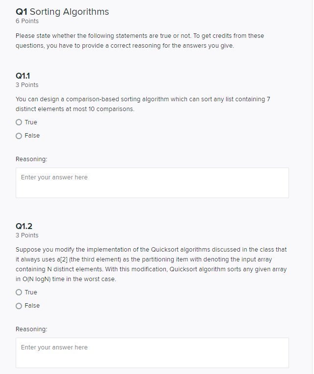 Solved Q1 Sorting Algorithms 6 Points Please state whether | Chegg.com