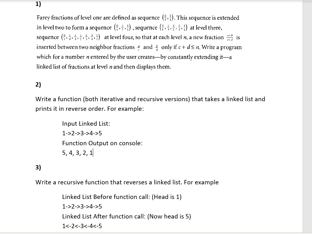 Solved 1) Farey fractions of level one are defined as | Chegg.com