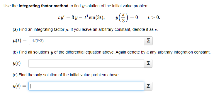 Solved Use the integrating factor method to find y solution | Chegg.com