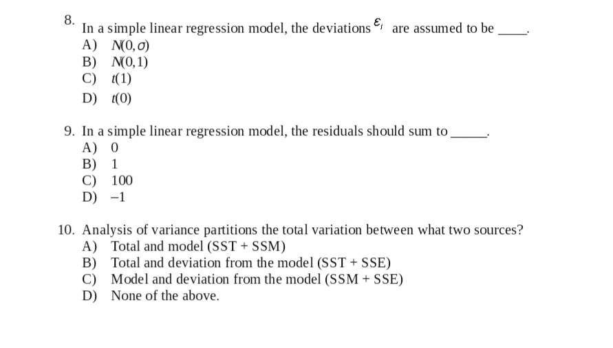Solved 8. In a simple linear regression model, the | Chegg.com