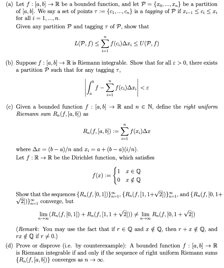 (a) Let f:[a,b]→R be a bounded function, and let | Chegg.com