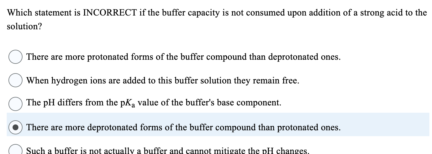 Solved Which statement is INCORRECT if the buffer capacity | Chegg.com