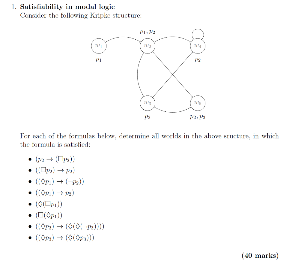 Solved 1. Satisfiability in modal logic Consider the | Chegg.com