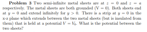 Solved Problem 3 Two semi-infinite metal sheets are at z = 0 | Chegg.com
