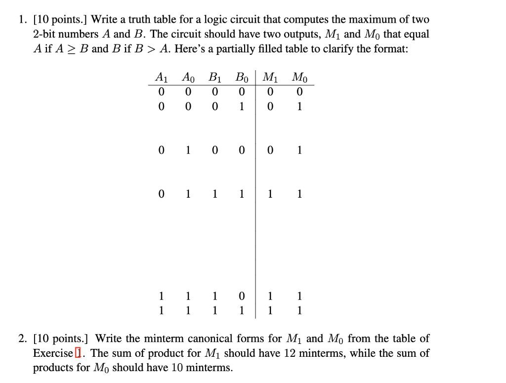 Solved 1. [10 points.] Write a truth table for a logic | Chegg.com