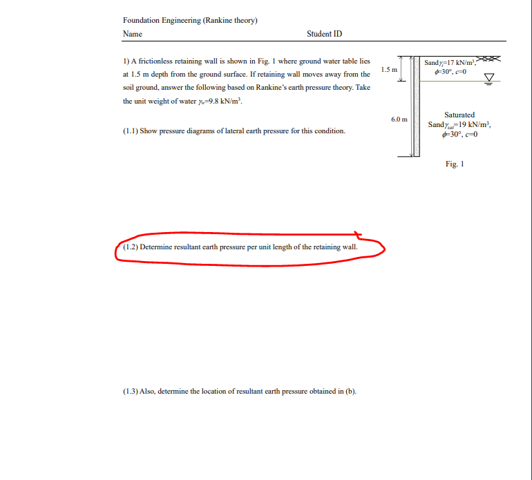 Solved Foundation Engineering (Rankine theory)NàmèStudent | Chegg.com