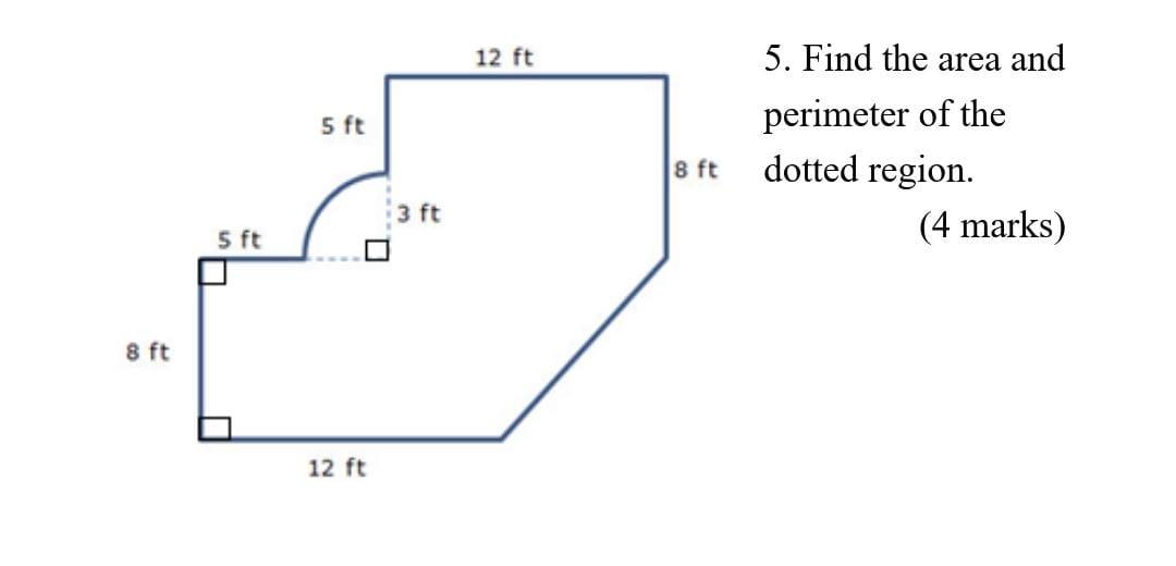 Solved 12 ft 5 ft 5. Find the area and perimeter of the | Chegg.com