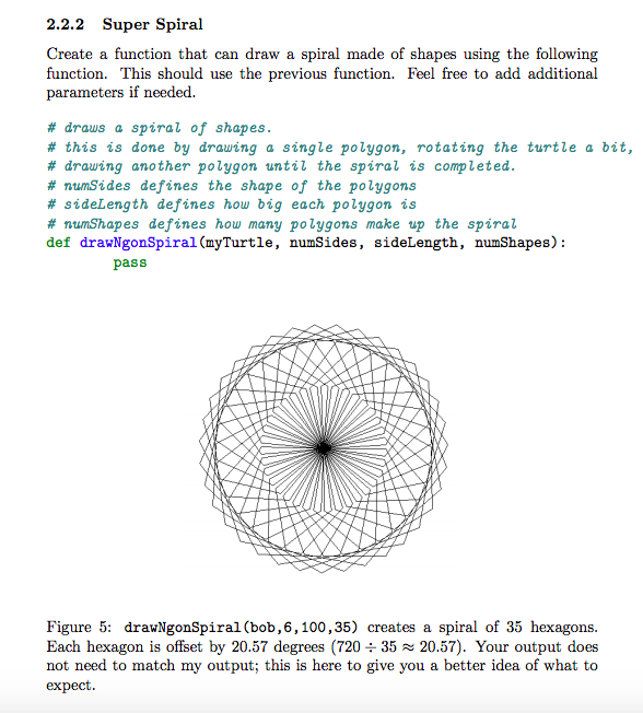 Solved 2.2 Spirals 2.2.1 N Sided Polygon Create a function | Chegg.com