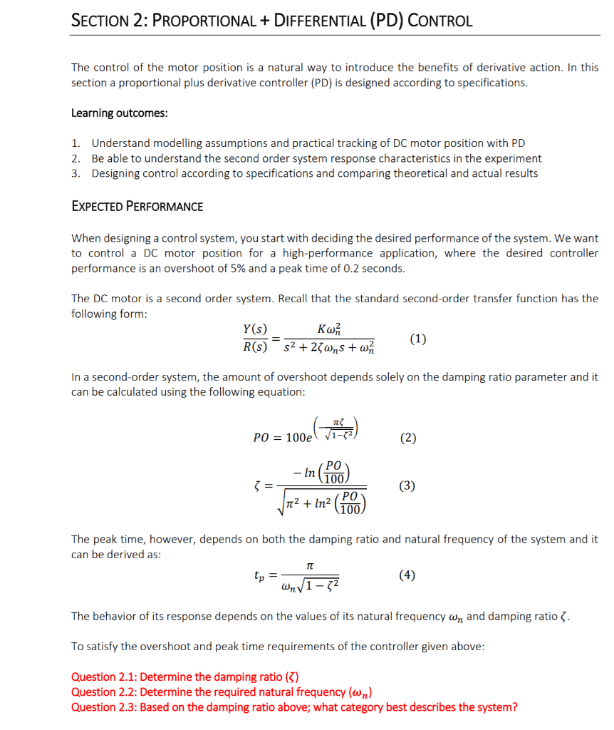 Solved SECTION 2: PROPORTIONAL + DIFFERENTIAL (PD) CONTROL | Chegg.com