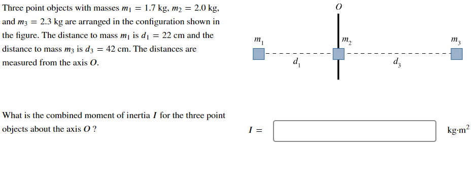 Solved Three point objects with masses m1=1.7kg,m2=2.0kg,and | Chegg.com