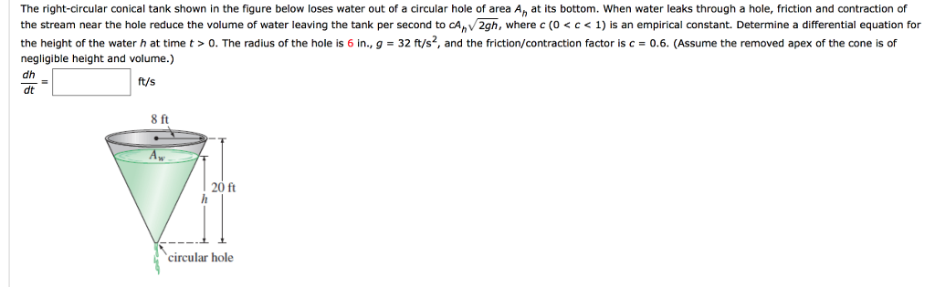 Solved The right-circular conical tank shown in the figure | Chegg.com