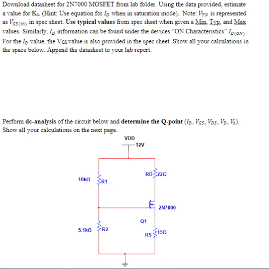 Solved Download datasheet for 2 N7000 MOSFET from lab | Chegg.com