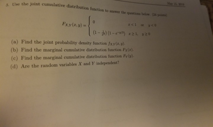 Solved May 152 the joint cumulative distribution function to | Chegg.com