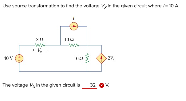 Solved Use source transformation to find the voltage VX in | Chegg.com