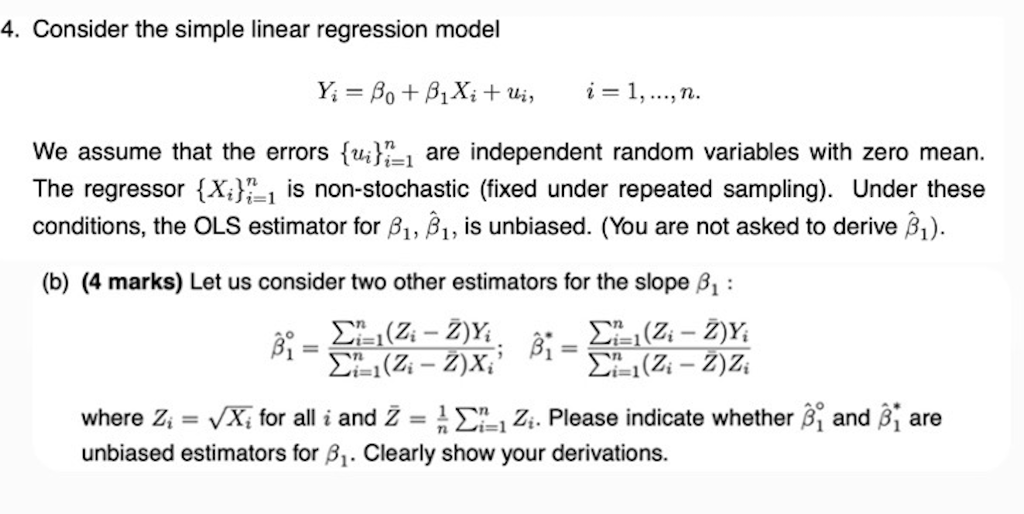 Solved 4. Consider the simple linear regression model | Chegg.com