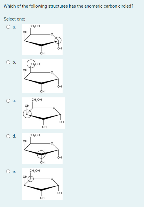 Solved Which of the following structures has the anomeric | Chegg.com