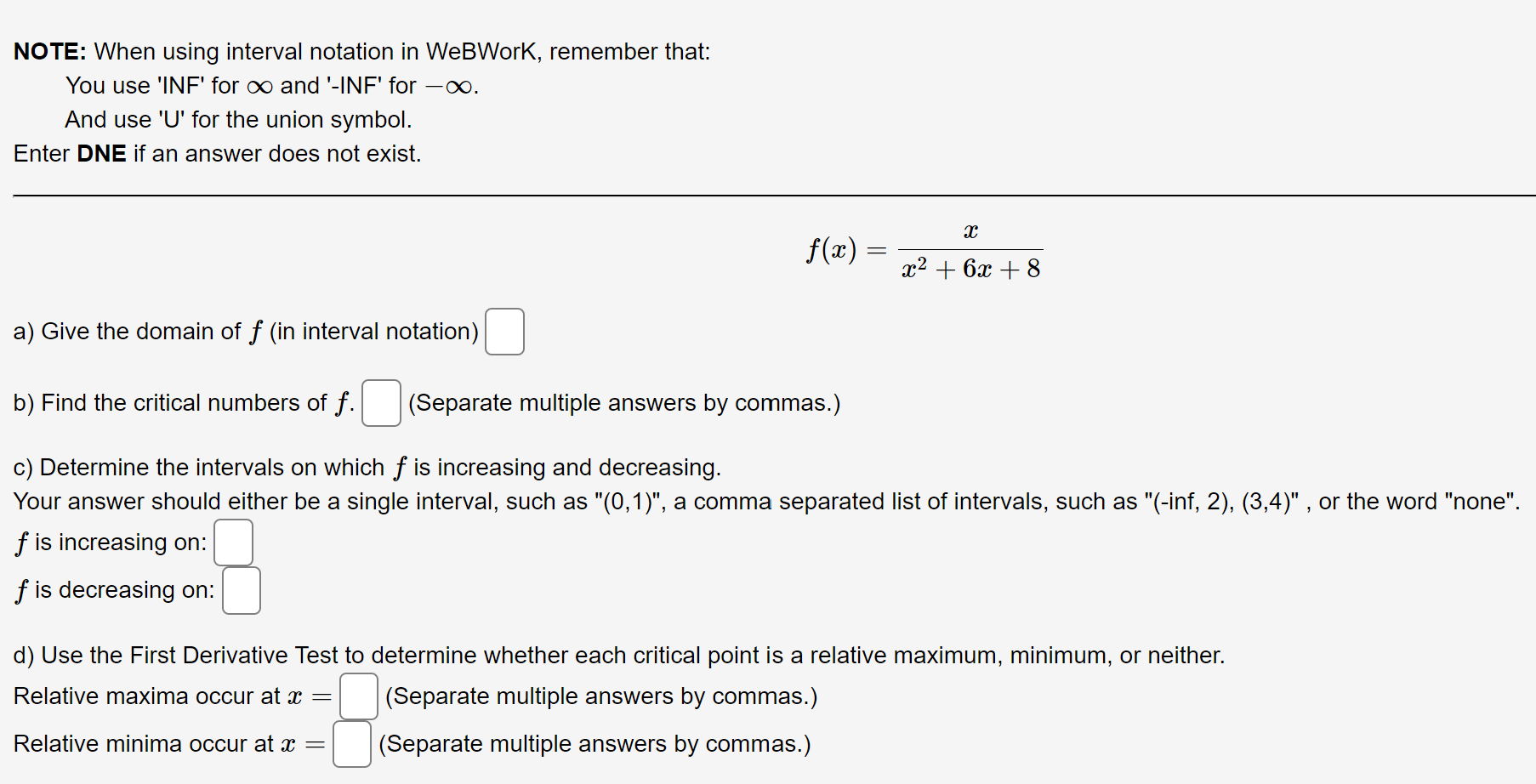 Solved NOTE: When using interval notation in WebWork, | Chegg.com