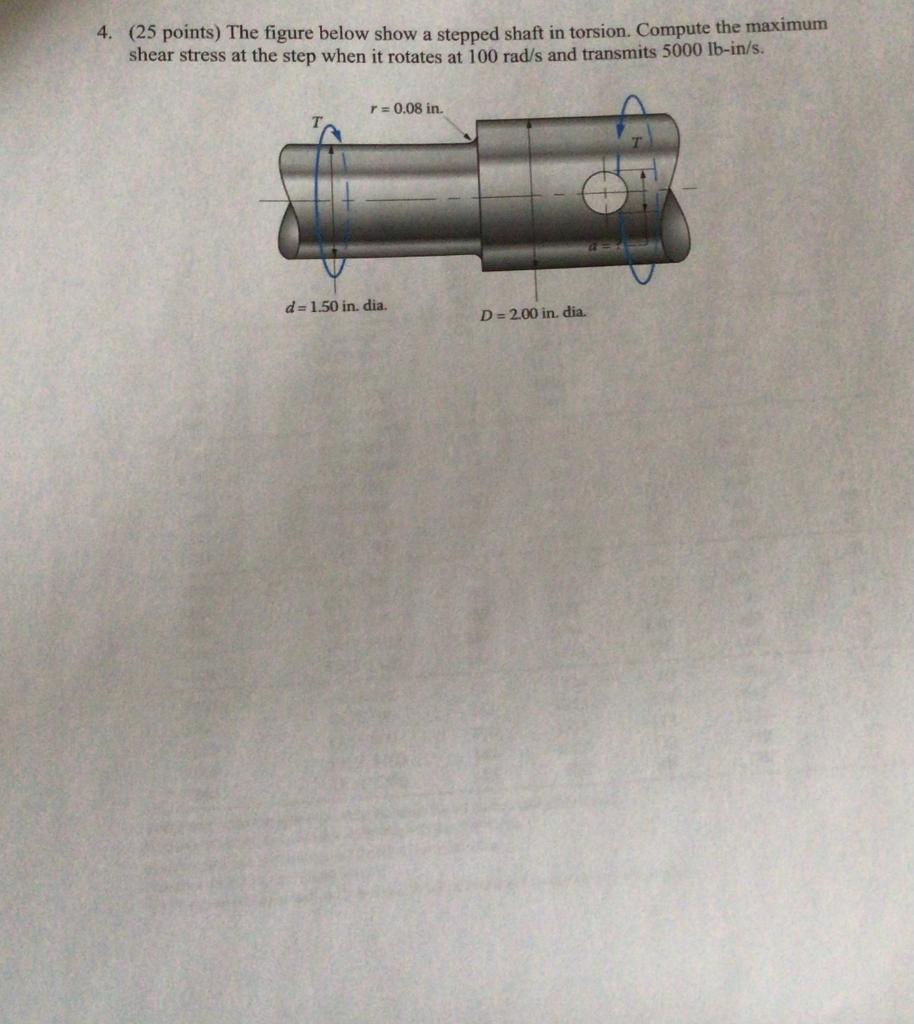 Solved 4. (25 points) The figure below show a stepped shaft | Chegg.com