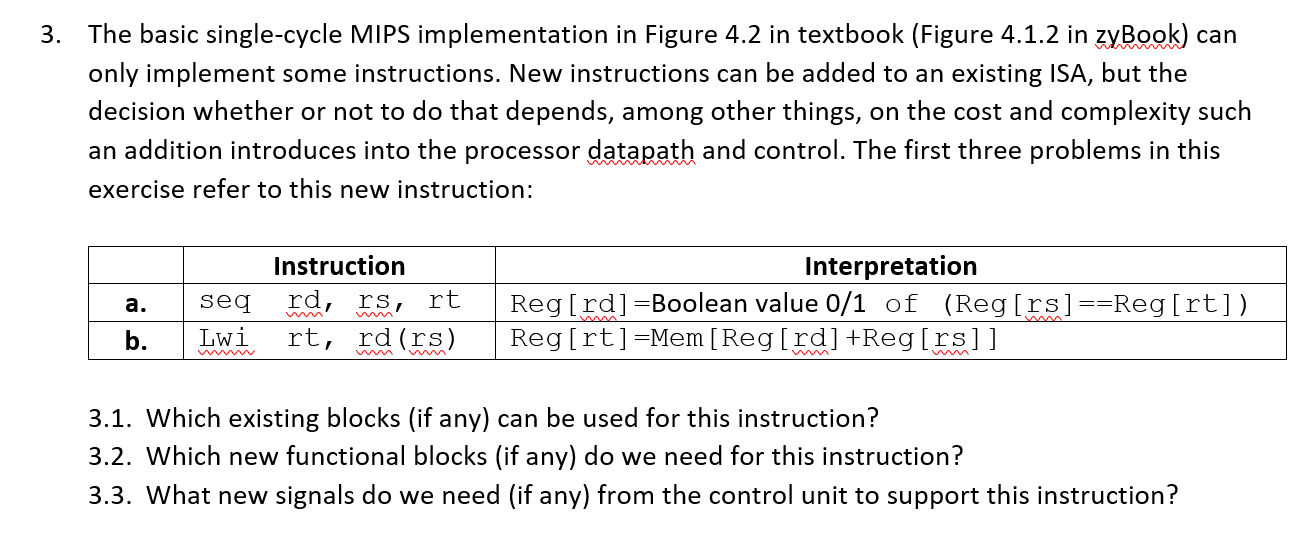 3. The basic single-cycle MIPS implementation in | Chegg.com