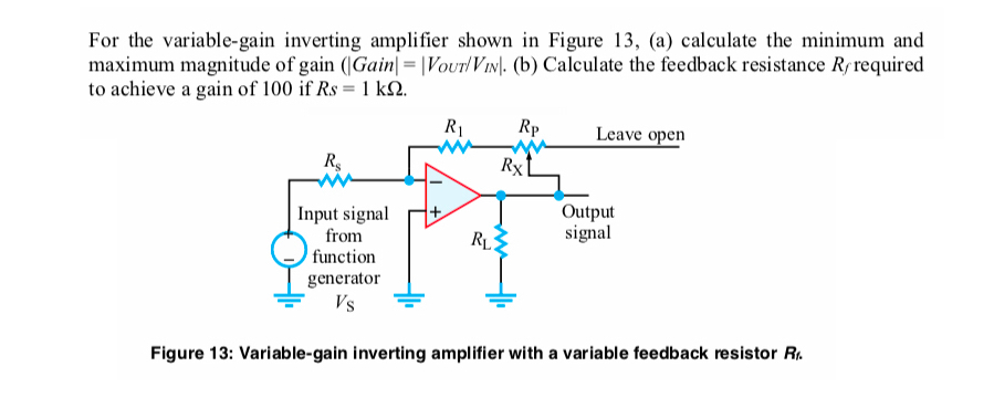 Solved For the variable-gain inverting amplifier shown in | Chegg.com