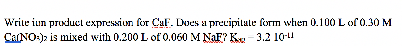 Solved Write ion product expression for Caf. Does a | Chegg.com