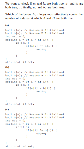 Solved (7) Consider two arrays of size n of type bool. Each | Chegg.com