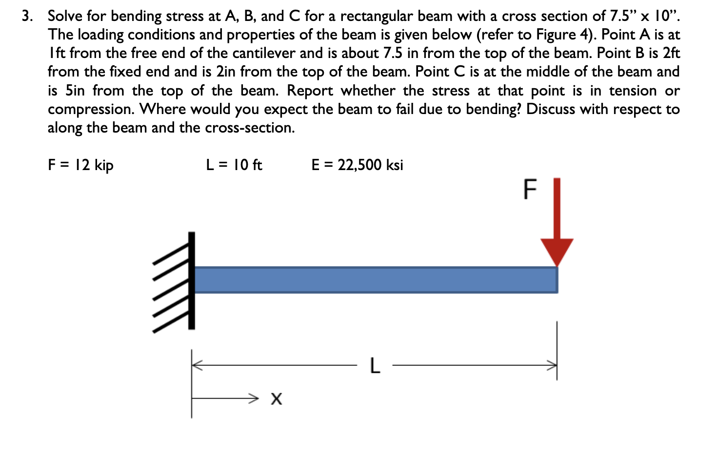 Solved 3. Solve for bending stress at A, B, and C for a | Chegg.com