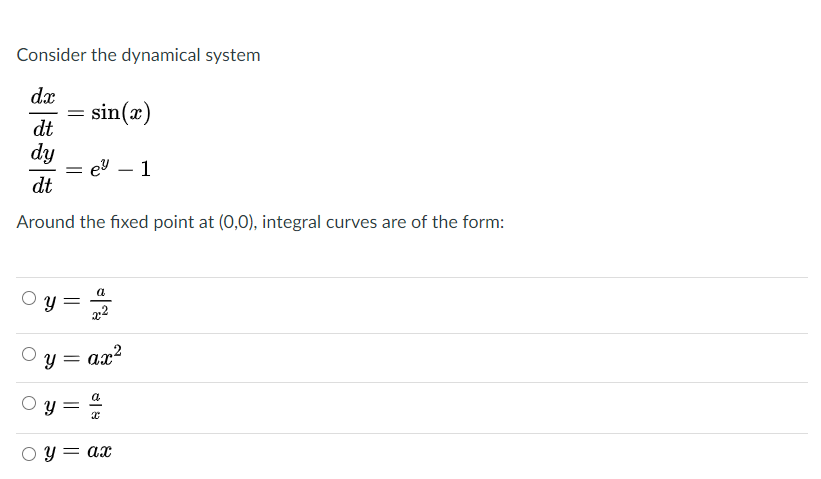 Solved Consider the dynamical system - sin(2) dx dt dy dt 1 | Chegg.com