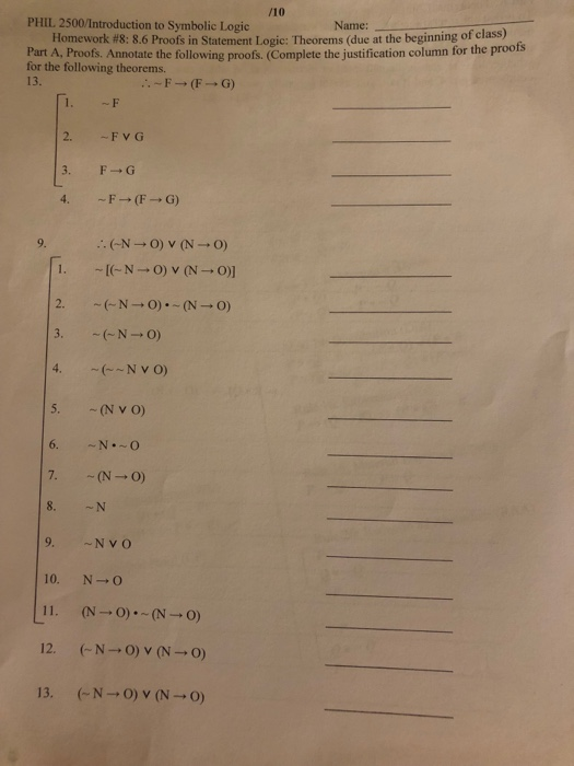 Solved PHIL 2500/Introduction to Symbolic Logic Name: | Chegg.com