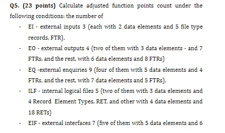Q5. (23 points) Calculate adjusted function points | Chegg.com