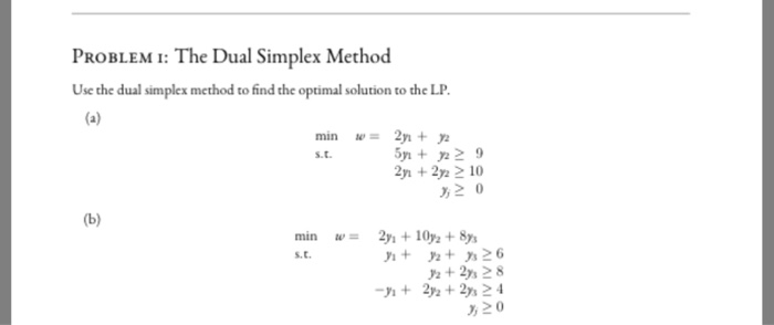 Solved Using dual simplex method no graphs or slack | Chegg.com