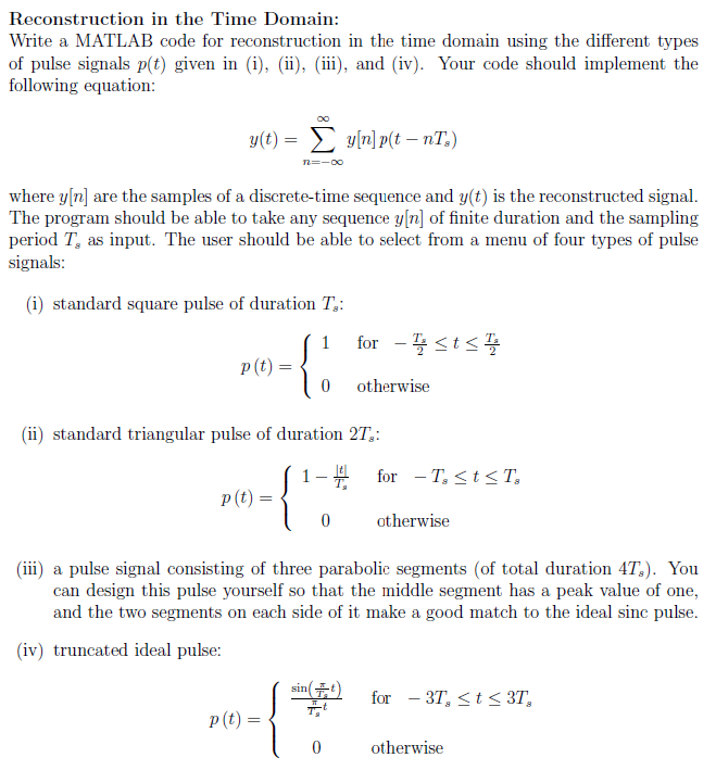 Reconstruction in the Time Domain: Write a MATLAB | Chegg.com