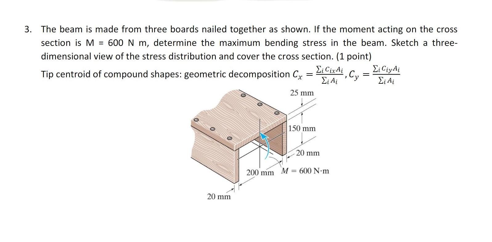 Solved The beam is made from three boards nailed together as | Chegg.com