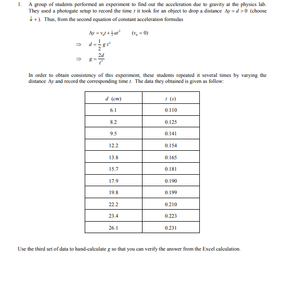 Solved 1. A group of students performed an experiment to | Chegg.com