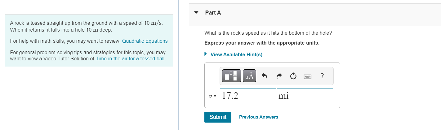 Solved A rock is tossed straight up from the ground with a | Chegg.com