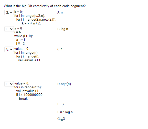 Solved Match each function with its Big-Oh complexity | Chegg.com