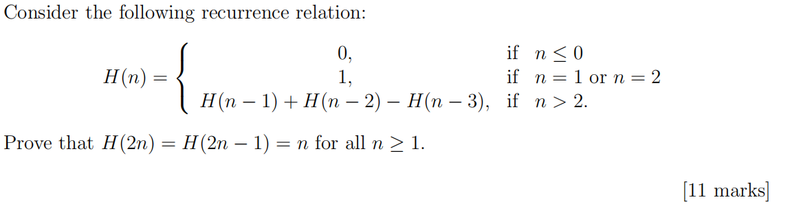 Solved Consider the following recurrence relation: | Chegg.com