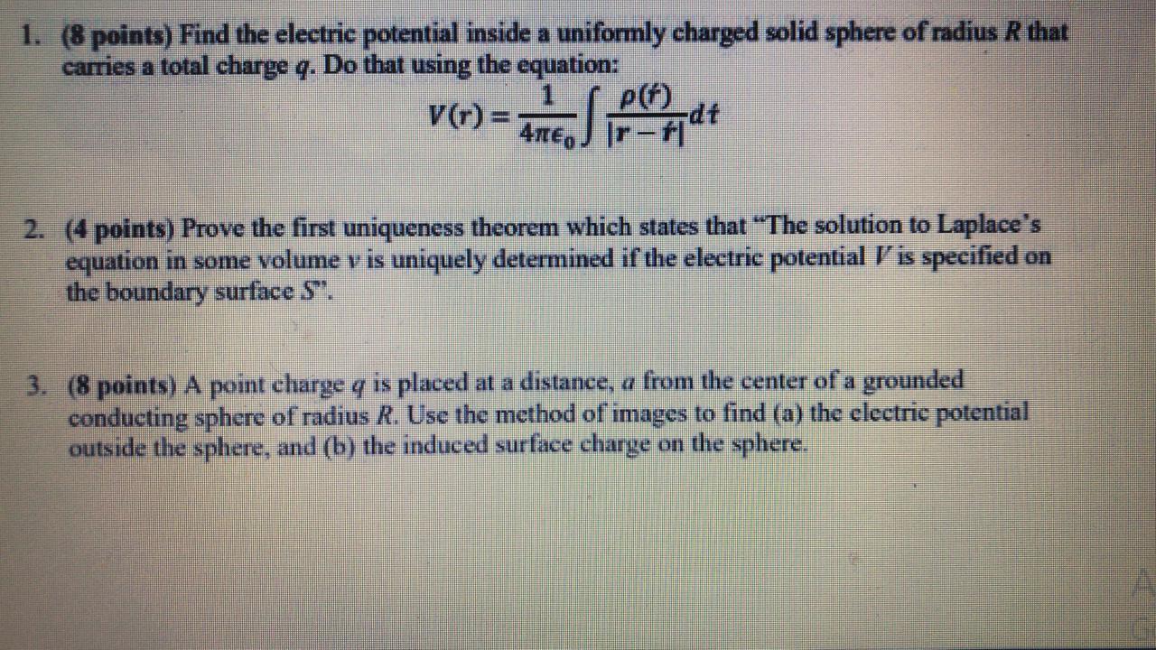 Solved 1. (8 points) Find the electric potential inside a | Chegg.com