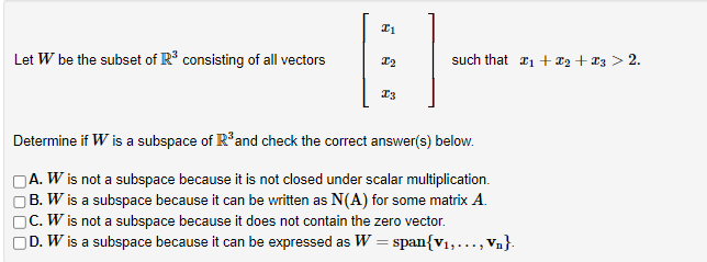 Solved Let W be the subset of R3 consisting of all vectors | Chegg.com