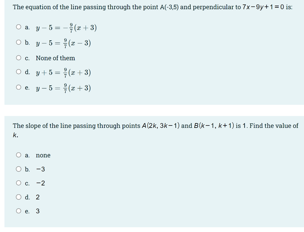 Solved The Equation Of The Line Passing Through The Point
