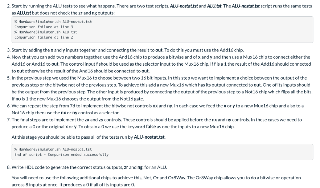 Solved ALU The next steps just focus on constructing the ALU | Chegg.com