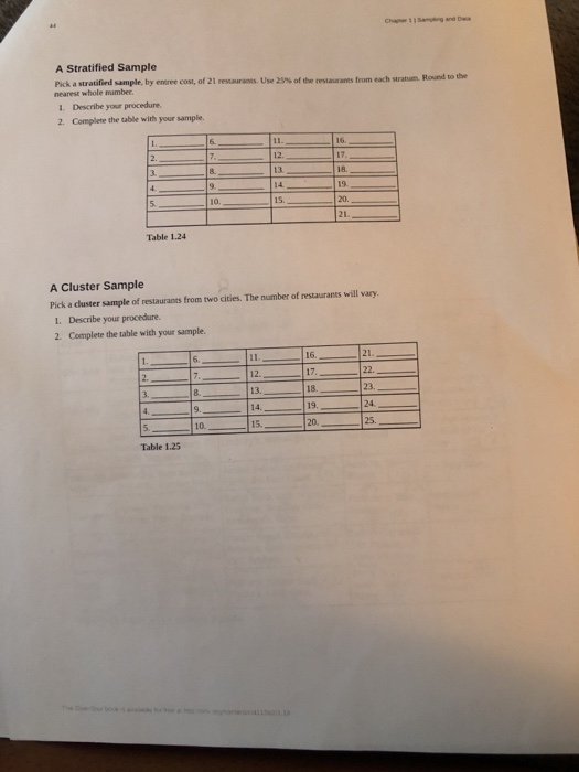 Stats ab 1.2 Sampling Experiment Class Time Names | Chegg.com