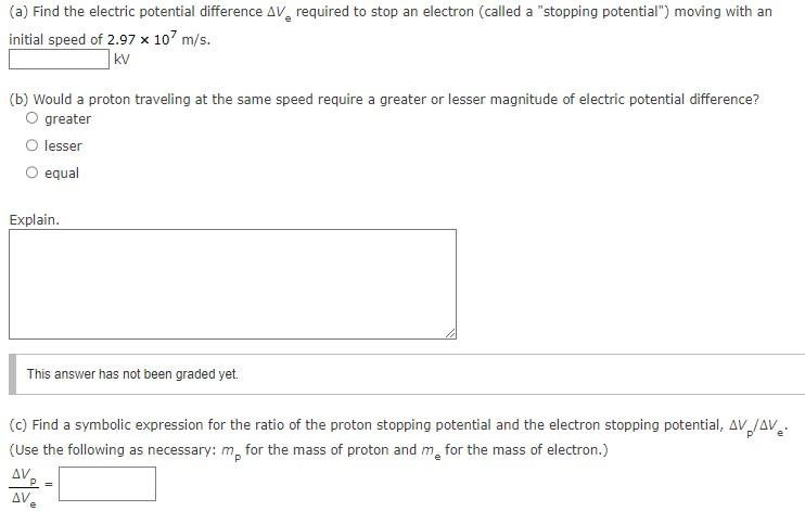 Solved (a) Find the electric potential difference ΔVe | Chegg.com