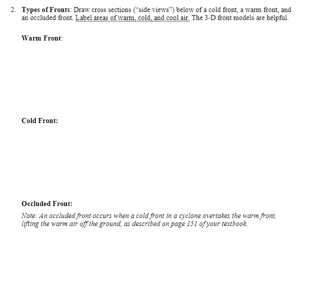 Solved 2. Types of Fronts: Draw cross sections ("side | Chegg.com